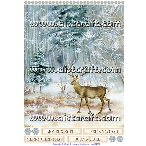 Rice paper for decoupage Deer in Winter forest
