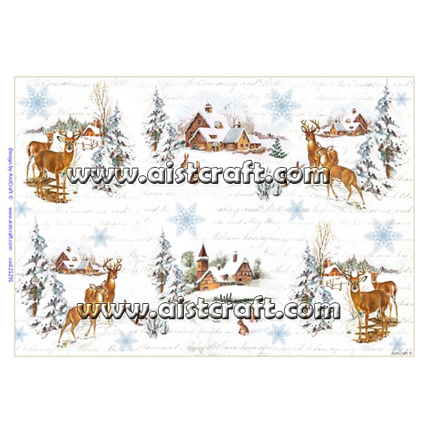 Rice paper for decoupage Winter landscape Deer