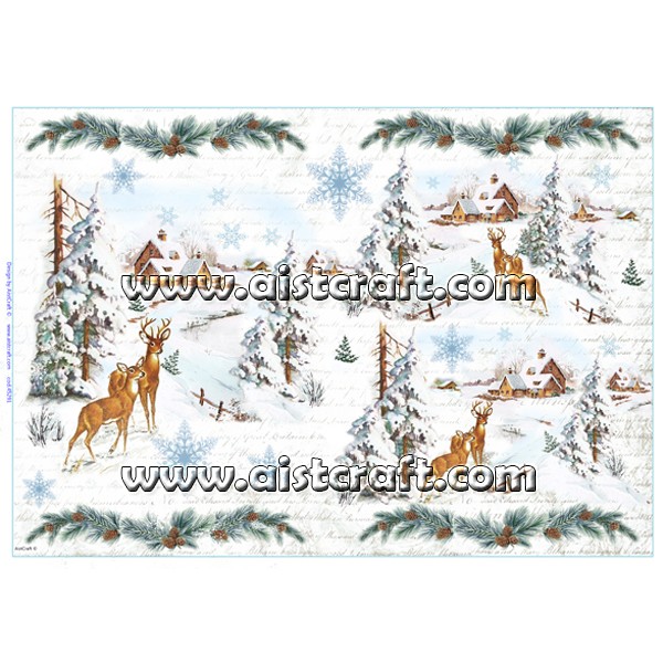 Rice paper for decoupage Winter landscape Deer