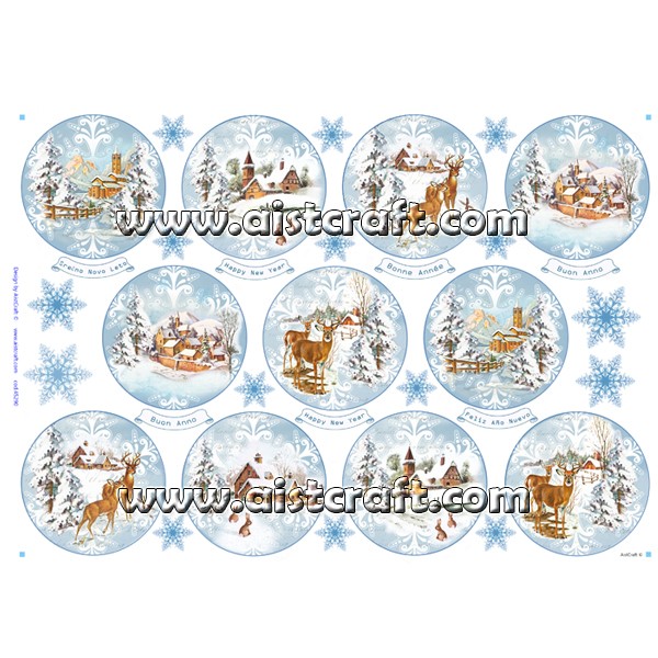 Rice paper for decoupage Winter landscape Deer