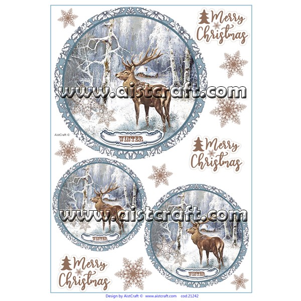 Rice paper for decoupage Deer Winter forest