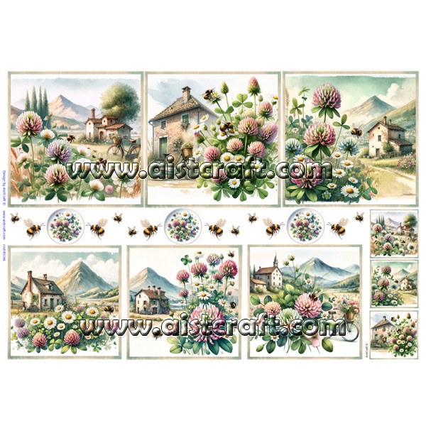 Rice paper for decoupage Clover Spring Landscape