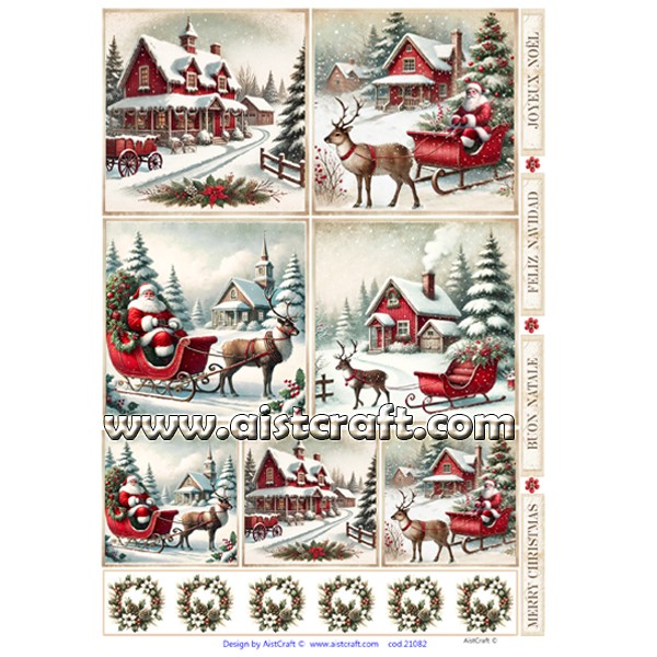 Rice paper for decoupage Santa Claus Deer