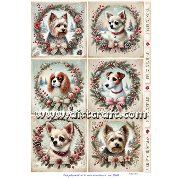 Rice paper for decoupage Christmas Dogs
