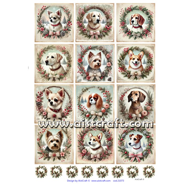 Rice paper for decoupage Christmas Dogs